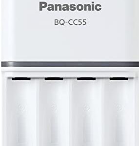 Panasonic BQ-CC55SBA Advanced eneloop Individual Rechargeable Battery 3 Hour Quick Charger with 4 LED Color Charge Indicator Lights