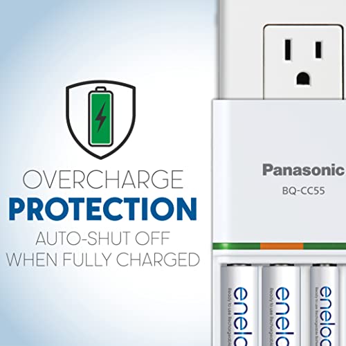 Panasonic BQ-CC55SBA Advanced eneloop Individual Rechargeable Battery 3 Hour Quick Charger with 4 LED Color Charge Indicator Lights