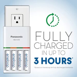 Panasonic BQ-CC55SBA Advanced eneloop Individual Rechargeable Battery 3 Hour Quick Charger with 4 LED Color Charge Indicator Lights