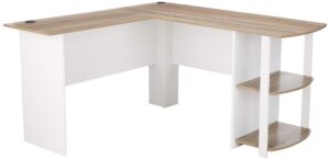 ameriwood home dakota l-shaped desk with bookshelves, white/sonoma oak