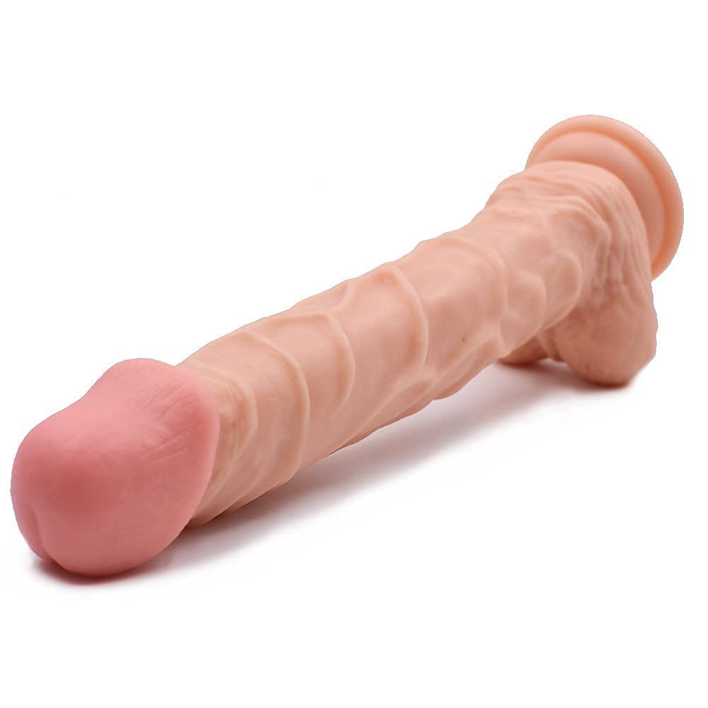 SHEQU Realistic Dildo with Suction Cup, 10 Inch Silicone Dildo for Women, Dong with Balls Fake Penis Adult Sex Toys Female Massage Masturbation Vaginal G-spot and Anal Play