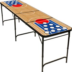 8' folding beer pong table with bottle opener, ball rack and 6 pong balls - basketball design - by red cup pong