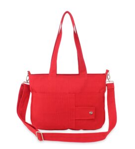 women's canvas shoulder bag crossbody detachable strap multi pockets messenger bag zipped closure purse red