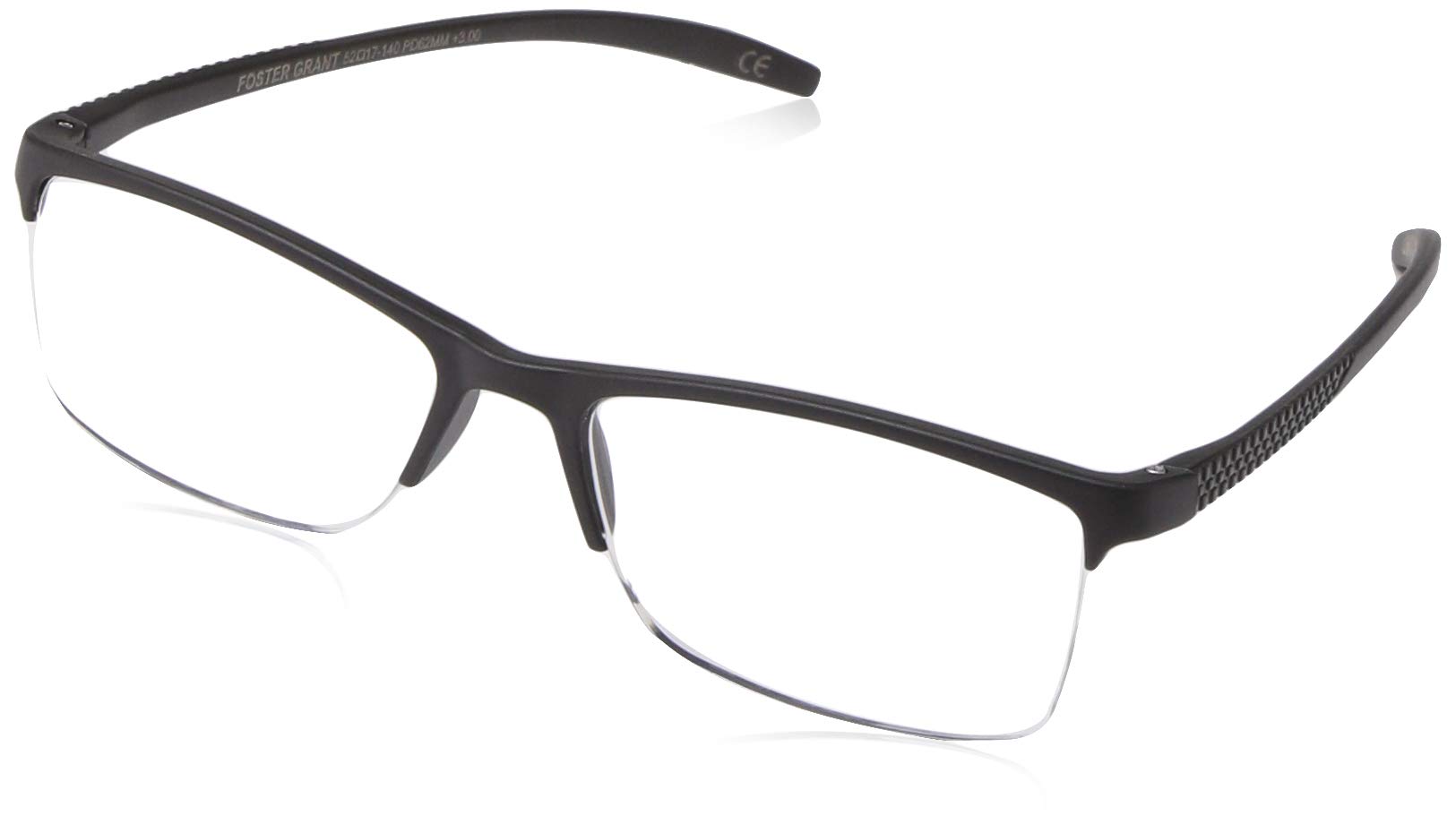 Foster Grant Men's Paolo Square Reading Glasses, Black/Transparent, 59 mm + 2