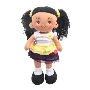 linzy plush 16" yellow aissa rag doll for girls, soft plush rag doll, sleeping cuddle buddy for toddlers, infants and babies, muñecas de trapo para niña, first doll for kids, safe for all ages