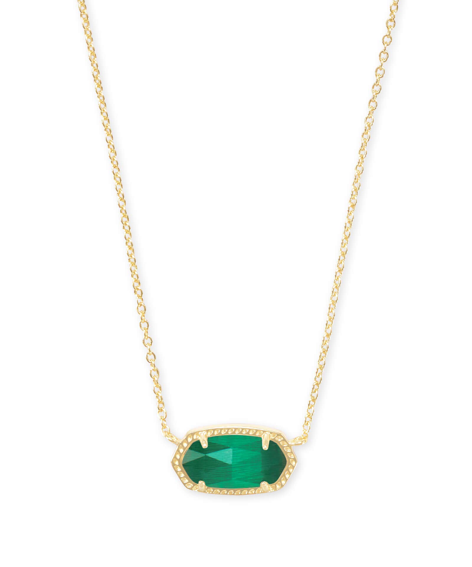 Kendra Scott Elisa Short Pendant Necklace for Women, Dainty Fashion Jewelry, 14k Gold-Plated Brass, Emerald Cat's Eye