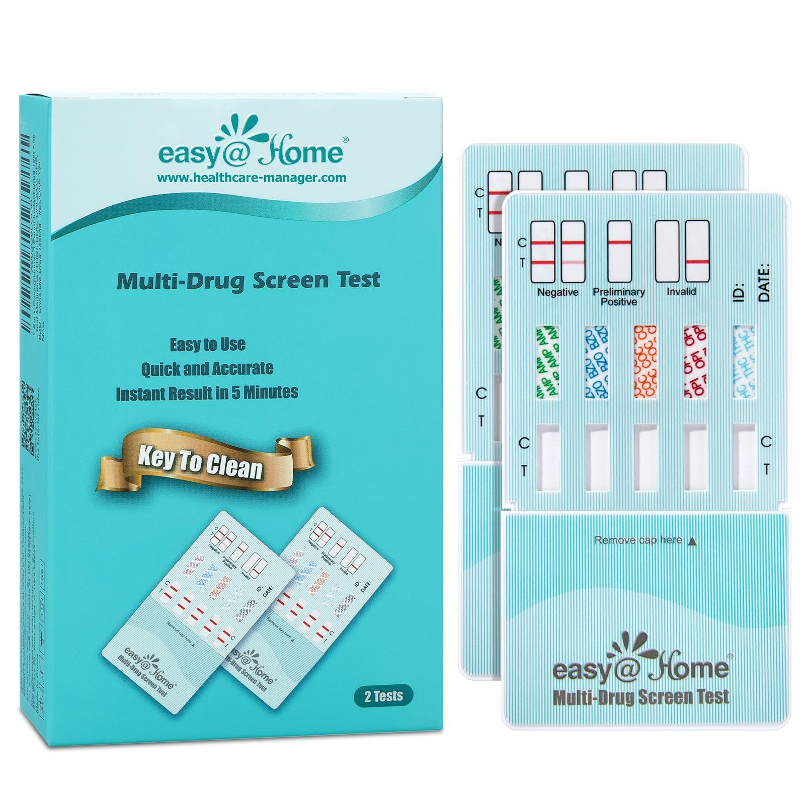 2 Pack Easy@Home 5 Panel Instant Drug Test Kits - Test Marijuana (THC), COC, OPI 2000, AMP, BZO - Urine Dip Drug Testing - #EDOAP-754