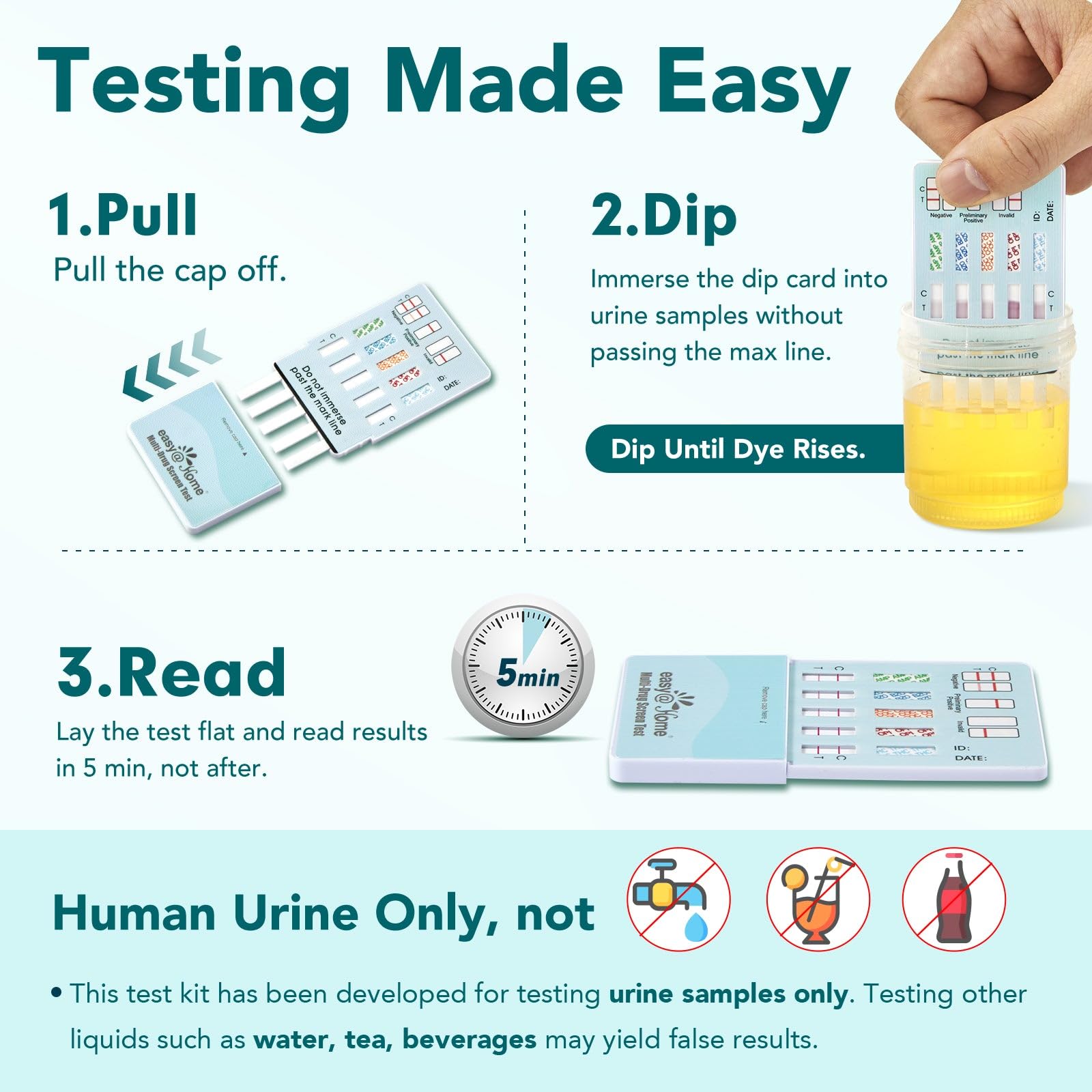 2 Pack Easy@Home 5 Panel Instant Drug Test Kits - Test Marijuana (THC), COC, OPI 2000, AMP, BZO - Urine Dip Drug Testing - #EDOAP-754