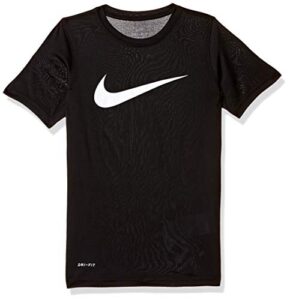 nike boys' dry short sleeve swoosh solid tee, black/white, x-large