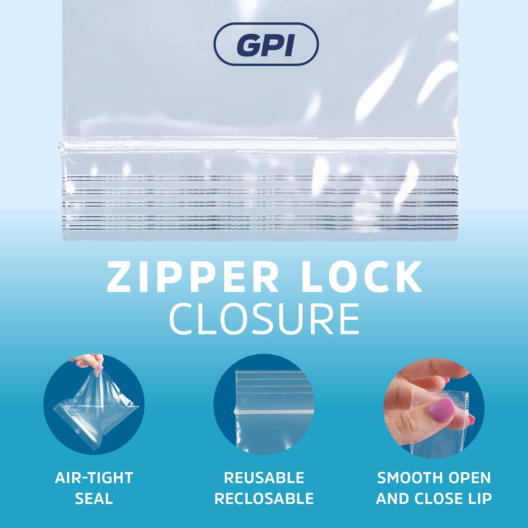 3 x 5 inches, 2Mil Clear Reclosable zip Bags, case of 1,000 GPI Brand