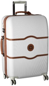 delsey paris chatelet hard+ hardside luggage with spinner wheels, champagne white, checked-medium 24 inch