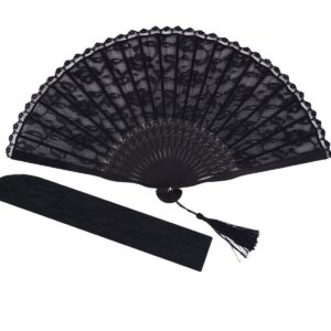 Amajiji Chinese/Japanese Vintage Retro Style Bamboo Wood Silk Folding Hand Fan for women HBSY (23cm) (002)