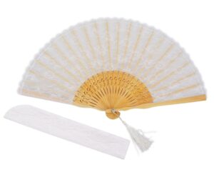 amajiji chinese/japanese vintage retro style bamboo wood silk folding hand fan for women hbsy (23cm) (001)