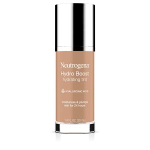 neutrogena hydro boost hydrating tint with hyaluronic acid, lightweight water gel formula, moisturizing, oil-free & non-comedogenic liquid foundation makeup, 40 nude color, 1.0 fl. oz