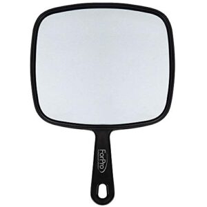 forpro professional collection extra large hand mirror with handle, 9" w x 12" l, multi-purpose handheld mirror with distortion-free reflection, black