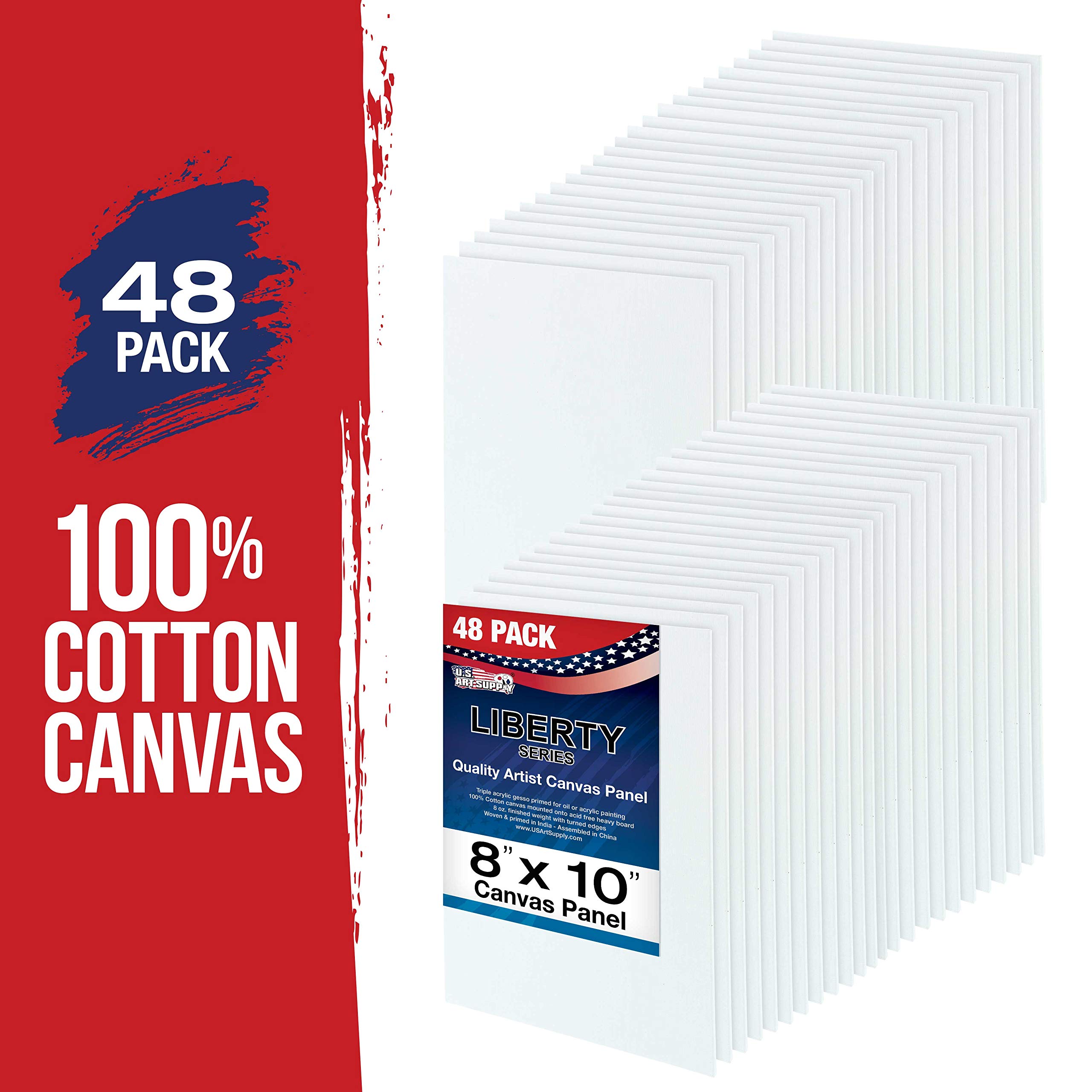 US Art Supply 8 X 10 inch Professional Artist Quality Acid Free Canvas Panel Boards for Painting Value Pack of 48 (1 Full Case of 48 Single Canvas Board Panels)