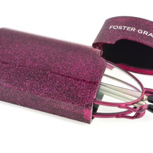 Foster Grant Gideon Rectangular Flat Micro Reading Glasses for Women, Magenta/Transparent, 64 mm + 1.5