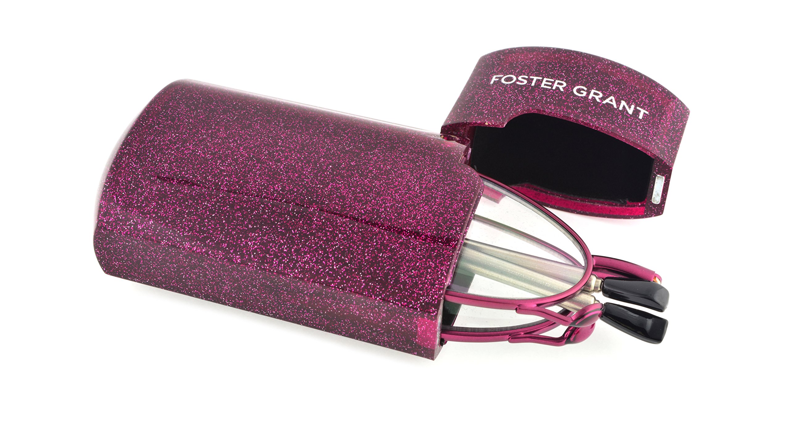 Foster Grant Gideon Rectangular Flat Micro Reading Glasses for Women, Magenta/Transparent, 64 mm + 1.5