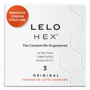 lelo hex original ultra thin condoms with increased strength, male condom, lubricated condoms for men, 2.12-inch/54 mm diameter (3 pack)