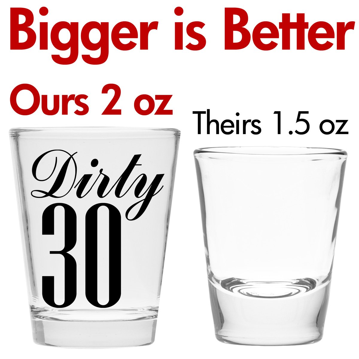 Make Em Laugh Dirty 30 Shot Glass (Thirty) - Funny 30th Birthday - Celebrate Turning Thirty Gift - Birthday Shot Glasses for Women or Men - 30th Birthday Shot Glass