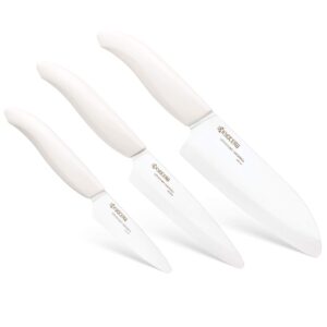 kyocera 3piece advanced ceramic revolution series knife set, white, blade sizes: 5.5", 4.5", 3"