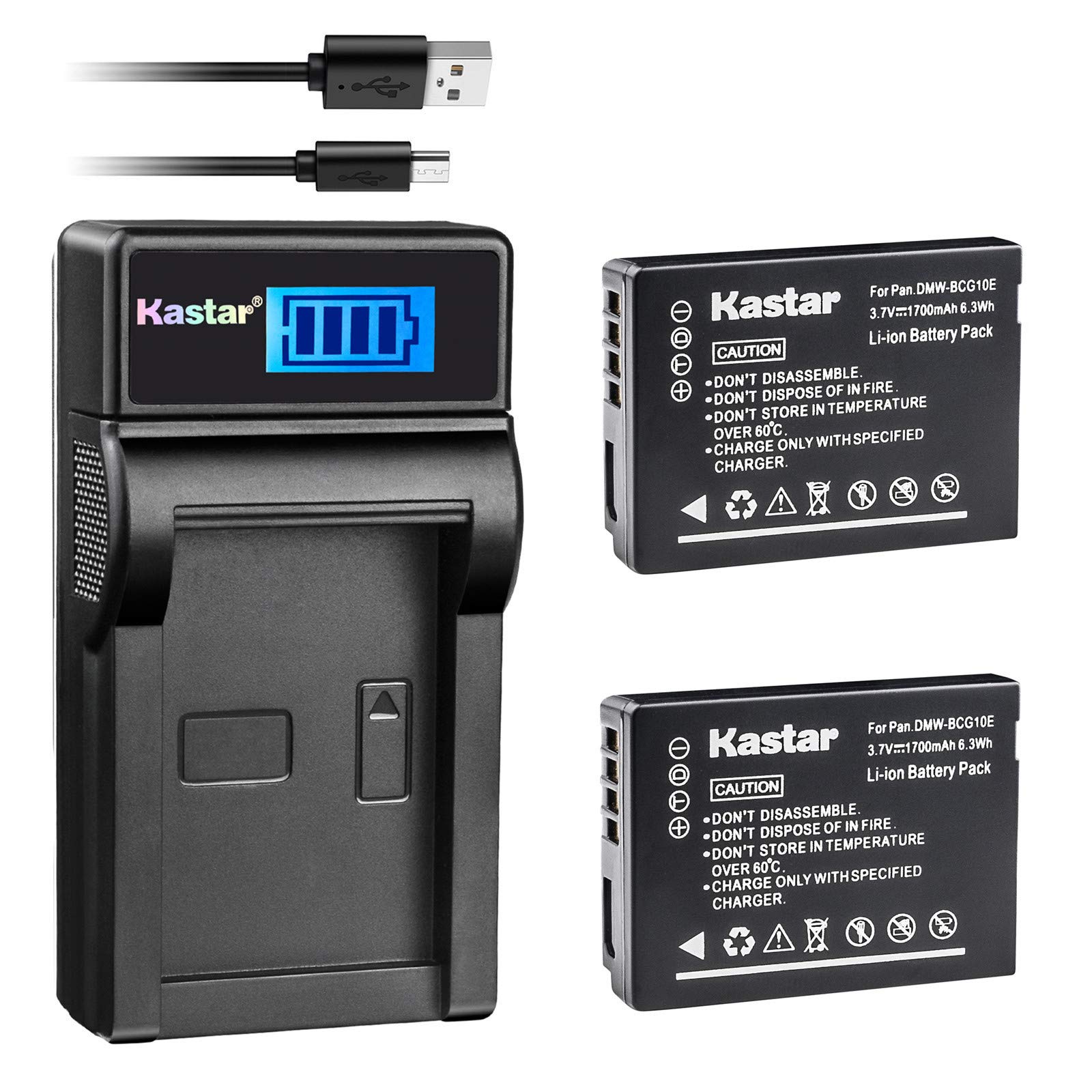 Kastar Battery (X2) & LCD Slim USB Charger for Panasonic DMW-BCG10 and Lumix DMC-ZS1, ZS3, ZS5, ZS6, ZS7, ZS8, ZS10, ZS15, ZS19, ZS20, DMC-TZ7, DMC-TZ10, DMC-TZ19, DMC-TZ20, DMC-TZ30, DMC-ZR1, DMC-ZR3