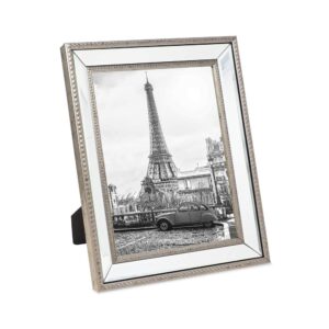 isaac jacobs 8x10 champagne mirror bead picture frame - classic mirrored frame with dotted border made for wall display, tabletop, photo gallery and wall art (8x10, champagne)