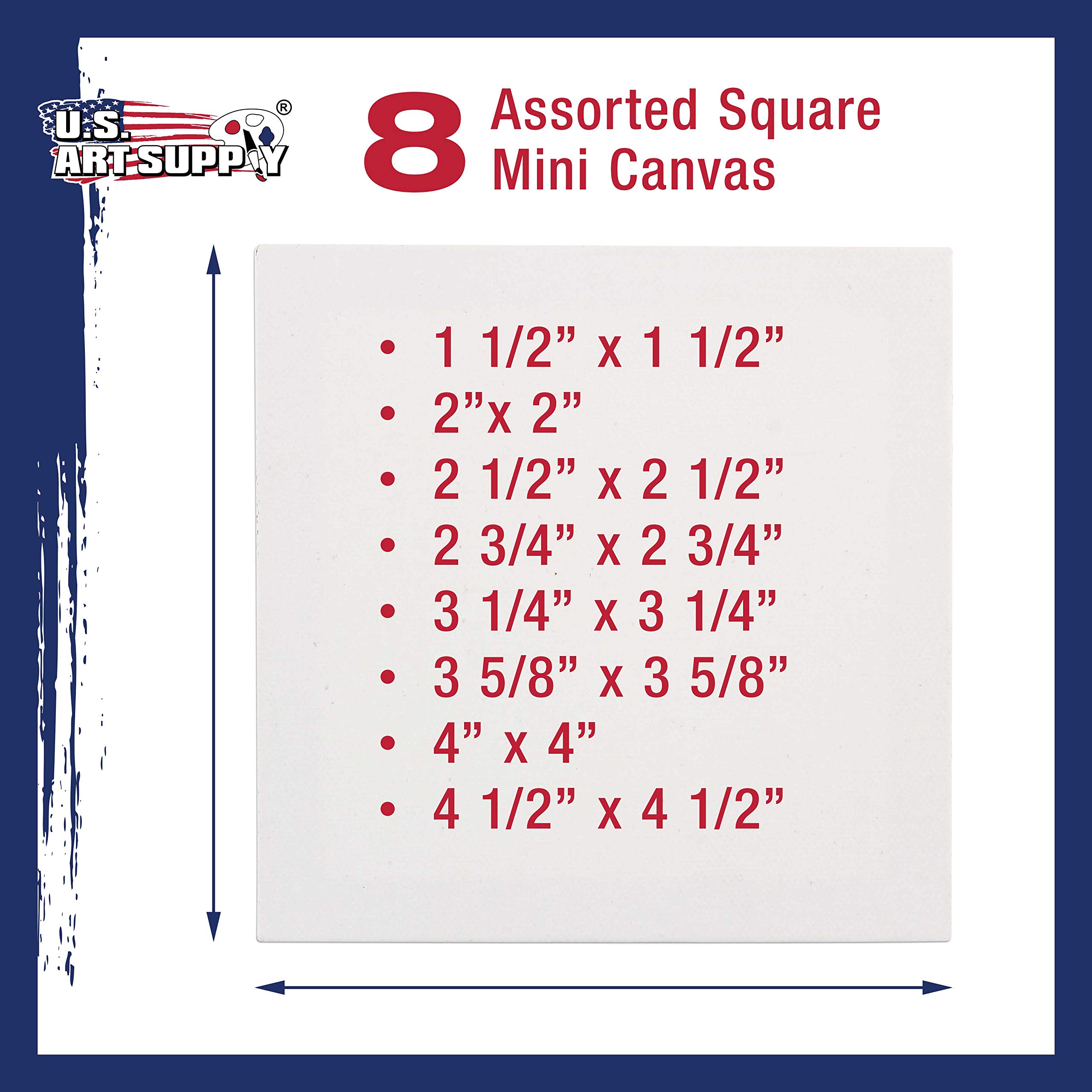 U.S. Art Supply Mini Stretched Canvas 10-Ounce Primed Square Assortment (8-Canvases Square inch Sizes - 1-1/2", 2", 2-1/2", 2-3/4", 3-1/4", 3-5/8", 4", 4-1/2")