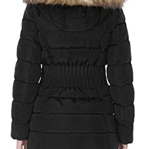 Laundry By Shelli Segal Women's 3/4 Puffer Jacket with Zig Zag Cinched Waist and Faux Fur Trim Hood, Black (2016), X-Small