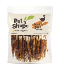 pet 'n shape duck 'n hide twists - duck wrapped rawhide natural dog treats, small, 1 pound (pack of 1)