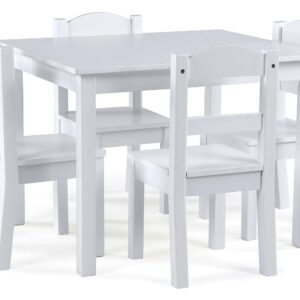 Humble Crew, White Kids Wood Table and 4 Chairs Set