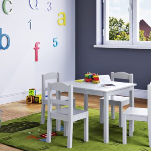 Humble Crew, White Kids Wood Table and 4 Chairs Set