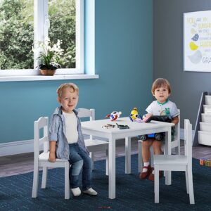 Humble Crew, White Kids Wood Table and 4 Chairs Set