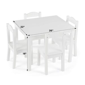 Humble Crew, White Kids Wood Table and 4 Chairs Set