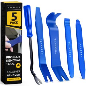 tresalto auto trim removal tool kit - 5pcs (no scratch plastic pry kit), door panel removal tool, car clips, push rivets, molding, dashboards, interior trim tools, blue