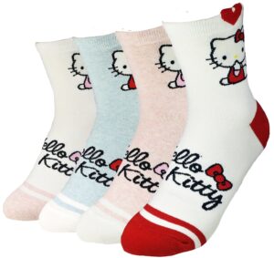 jjmax women's hello kitty cute cotton blend ankle socks set, crew hearts kitty, one size