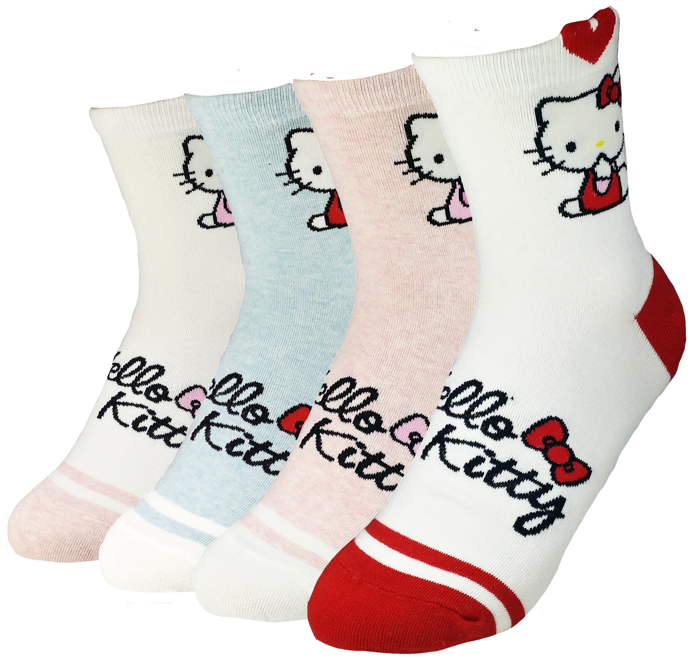 JJMax Women's Hello Kitty Cute Cotton Blend Ankle Socks Set, Crew Hearts Kitty, One Size