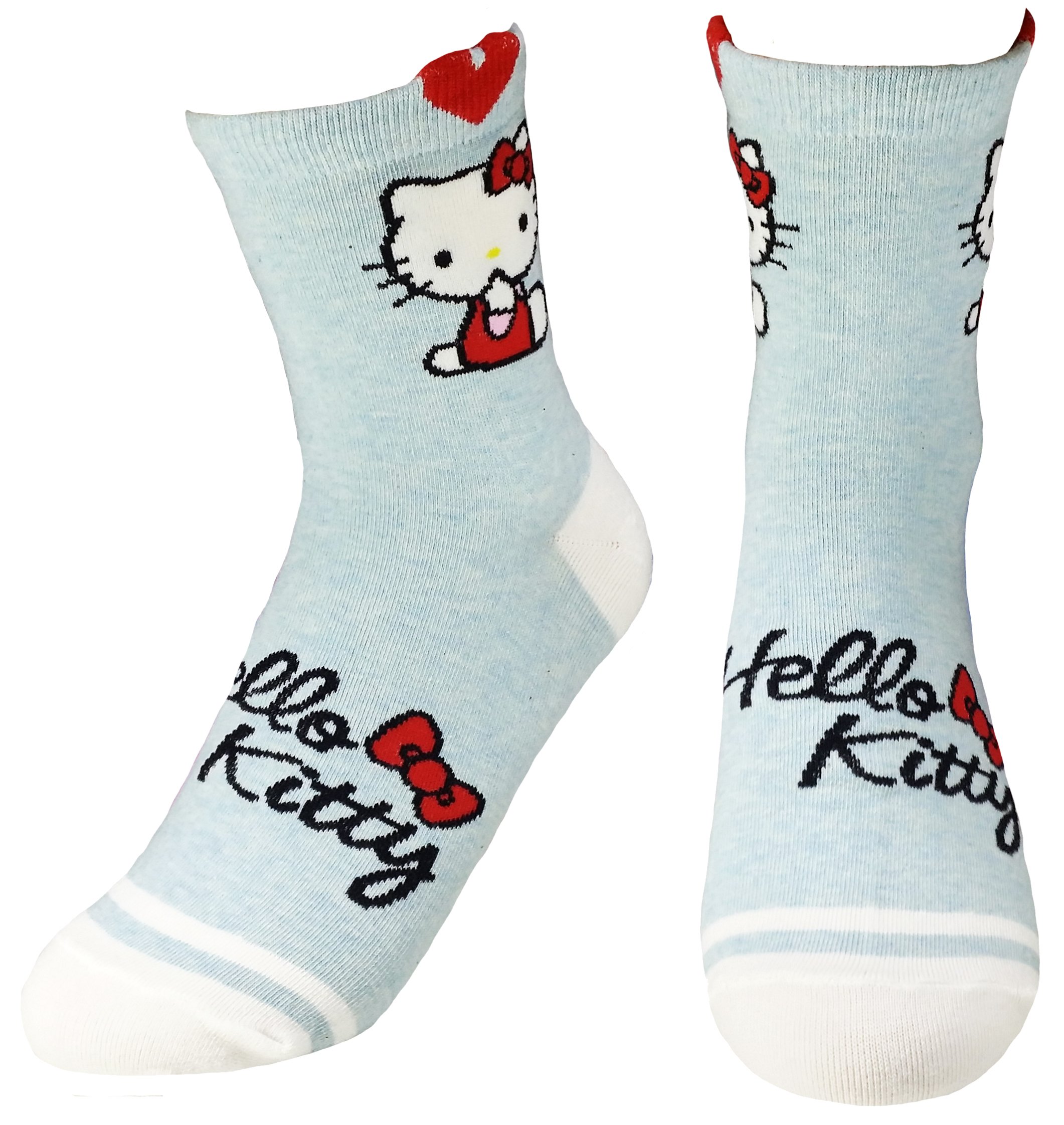 JJMax Women's Hello Kitty Cute Cotton Blend Ankle Socks Set, Crew Hearts Kitty, One Size