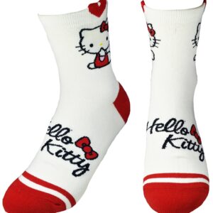 JJMax Women's Hello Kitty Cute Cotton Blend Ankle Socks Set, Crew Hearts Kitty, One Size