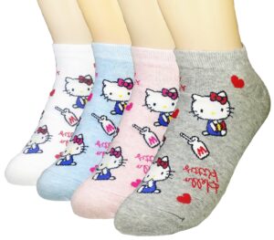 jjmax women's hello kitty cute cotton blend ankle socks set, milk kitty, one size