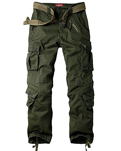 Men's BDU Casual Military Pants, Tactical Wild Army Combat ACU Rip Stop Camo Cargo Work Pants Trousers with 8 Pockets (7533 Army green, 38)