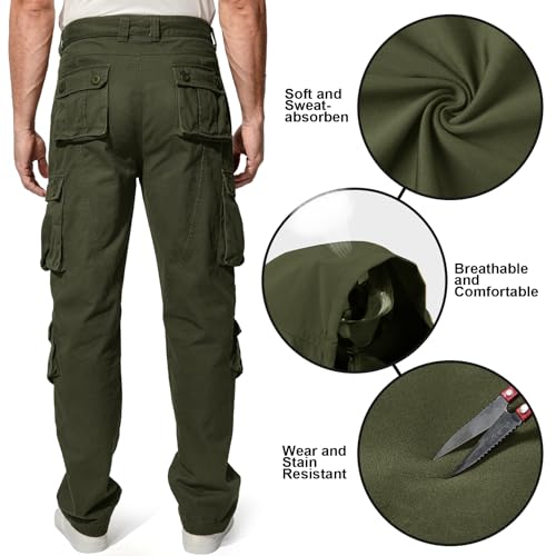 Men's BDU Casual Military Pants, Tactical Wild Army Combat ACU Rip Stop Camo Cargo Work Pants Trousers with 8 Pockets (7533 Army green, 38)