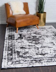 unique loom sofia collection area rug - salle garnier (7' 10" x 10' rectangle, black/ ivory)