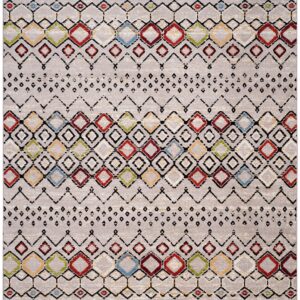 SAFAVIEH Amsterdam Collection Area Rug - 8' x 10', Light Grey & Multi, Moroccan Boho Design, Non-Shedding & Easy Care, Ideal for High Traffic Areas in Living Room, Bedroom (AMS108G)