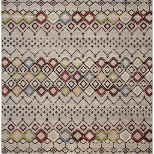 SAFAVIEH Amsterdam Collection Area Rug - 8' x 10', Light Grey & Multi, Moroccan Boho Design, Non-Shedding & Easy Care, Ideal for High Traffic Areas in Living Room, Bedroom (AMS108G)