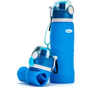 kemier collapsible silicone water bottles-750ml,medical grade,bpa free.can roll up,26oz,leak proof foldable sports & outdoor water bottles (blue)