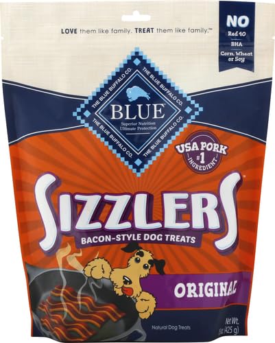 Blue Buffalo Sizzlers Natural Bacon-Style Soft-Moist Dog Treats, Original Pork 15-oz Bag