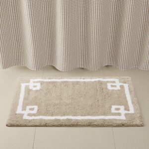 madison park evan 100% cotton bathroom rug non slip backing-luxrurious tufted plush bath mat absorbent, quick dry, spa design shower room décor, 24x40, taupe