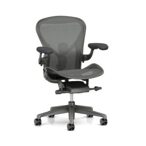 herman miller aeron ergonomic office chair with tilt limiter and seat angle | adjustable posturefit sl, arms, and carpet casters | medium size b with carbon finish