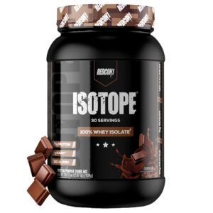 redcon1 isotope 100% whey isolate, chocolate - keto friendly whey protein powder - low carb + zero sugar whey protein isolate - keto protein powder (30 servings)